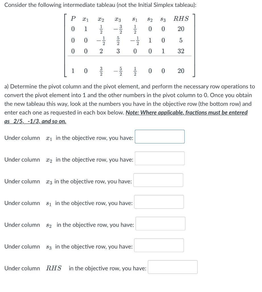 Solved Consider the following intermediate tableau (not the | Chegg.com