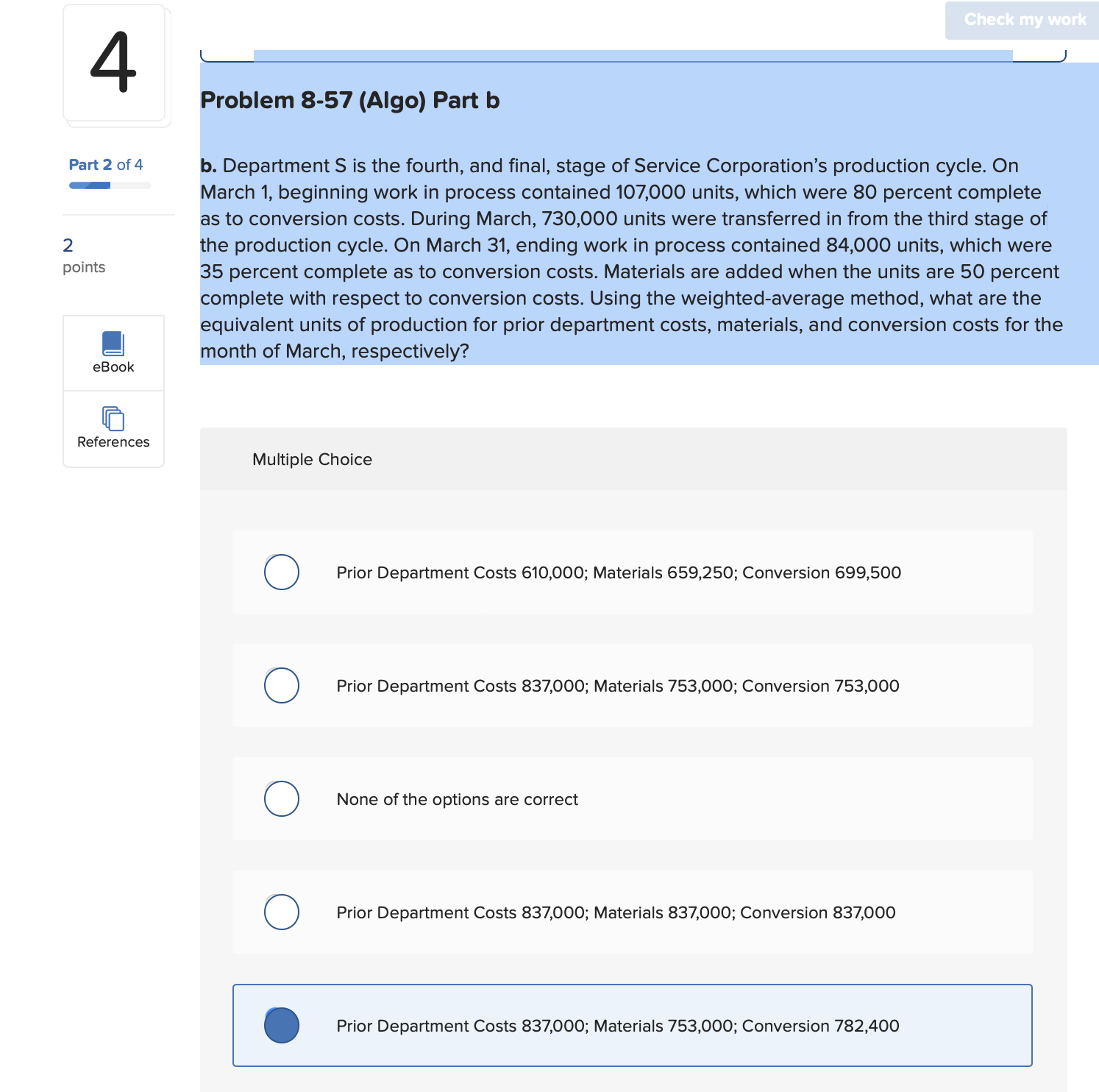 Solved Problem 8-57 (Algo) Part b b. Department S is the | Chegg.com