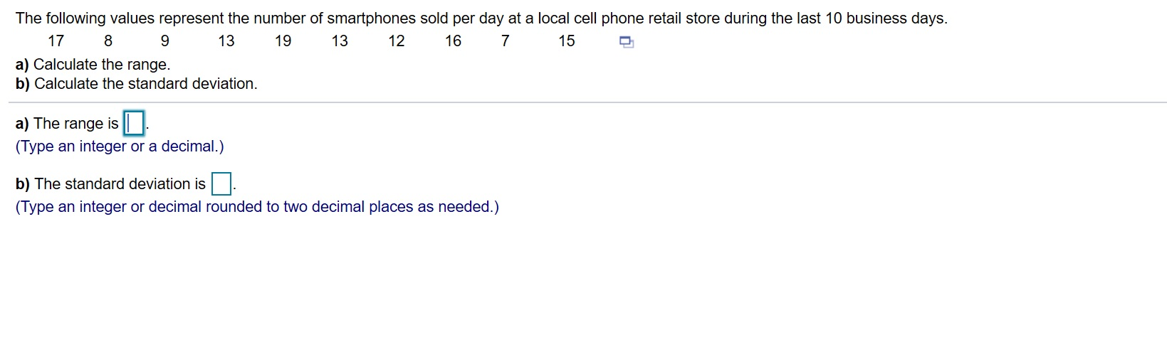 Solved The following values represent the number of | Chegg.com