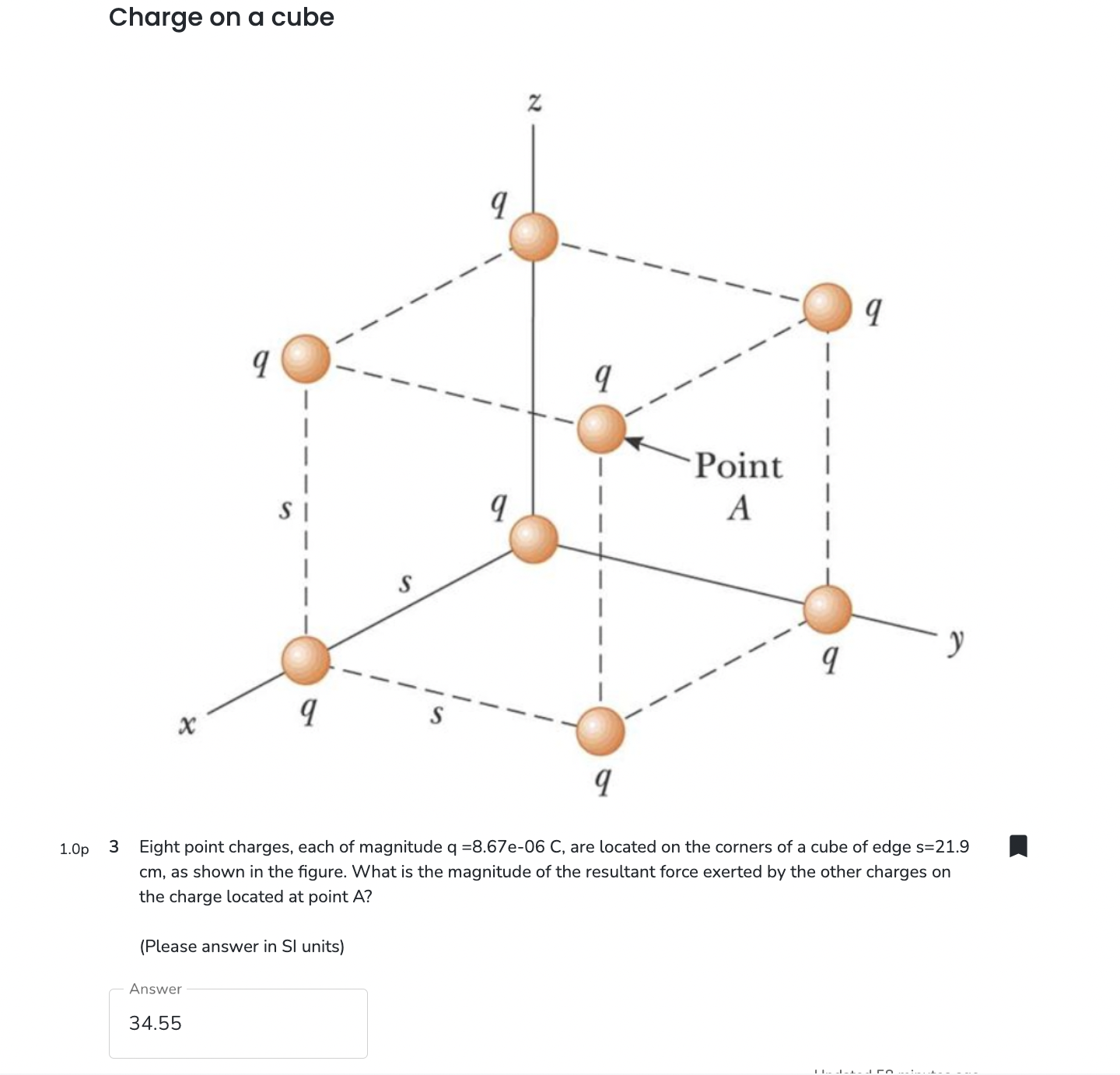 Solved 1.0p 3 ﻿Eight point charges, each of magnitude | Chegg.com