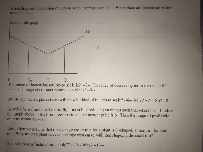 Solved When there are decreasing returns to scale, average | Chegg.com