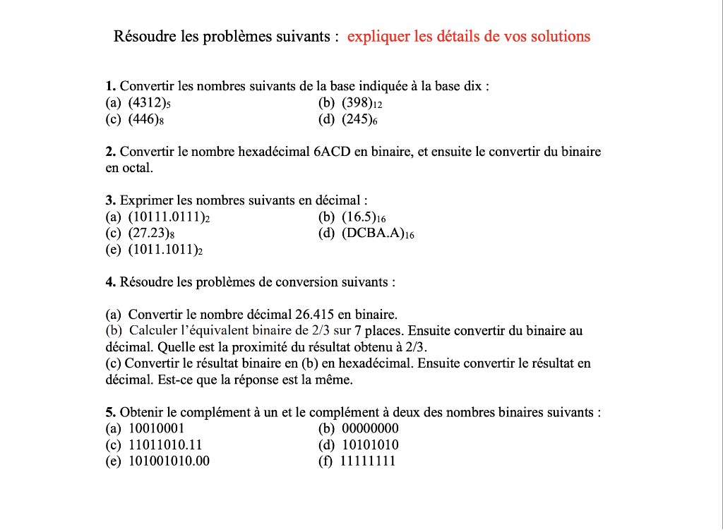 Solved Résoudre les problèmes suivants : expliquer les | Chegg.com