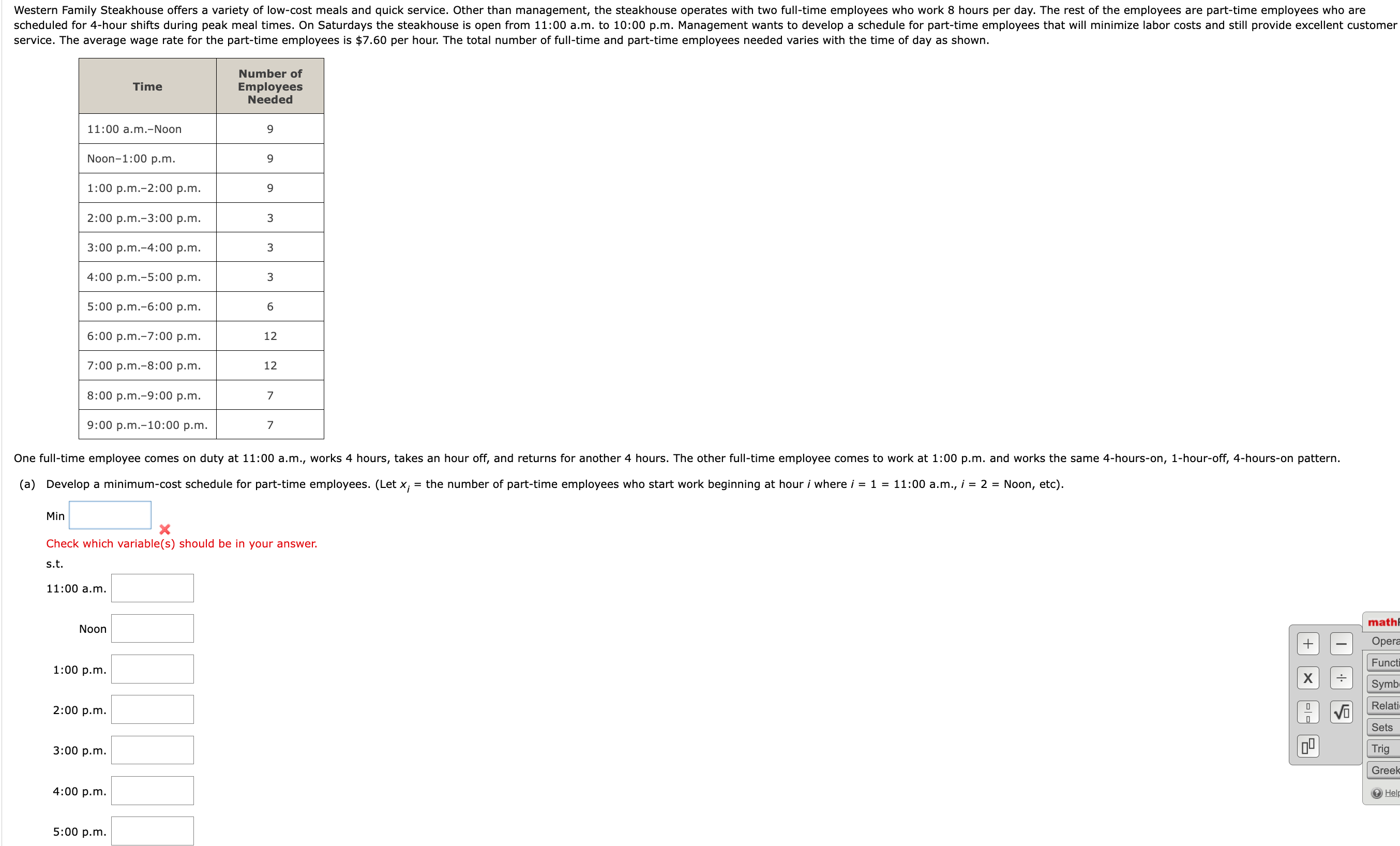 Solved (a) Develop a minimum-cost schedule for part-time | Chegg.com