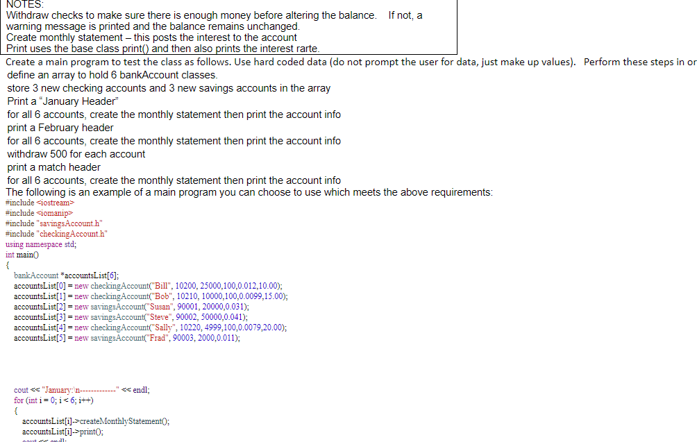Solved bankAccount polymorphism Create from scratch or | Chegg.com