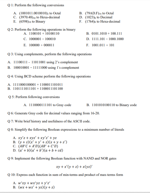 Solved Q 1: Perform the following conversions A. | Chegg.com