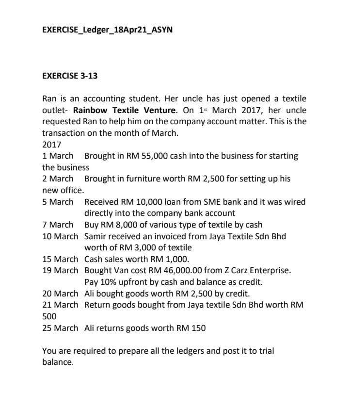 Solved EXERCISE_Ledger_18Apr21_ASYN EXERCISE 3-13 Ran is an | Chegg.com