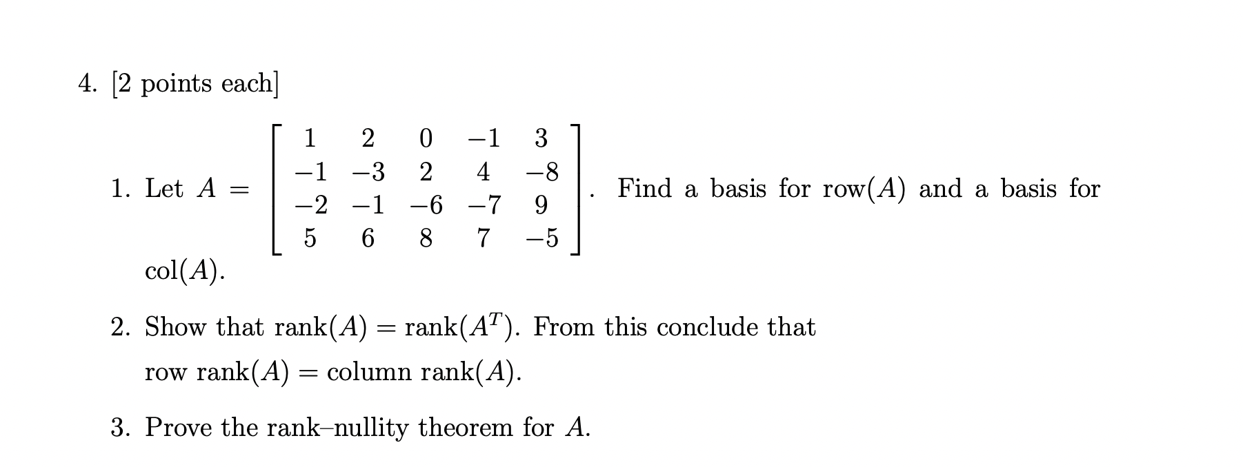 Solved [2 ﻿points each]Let | Chegg.com