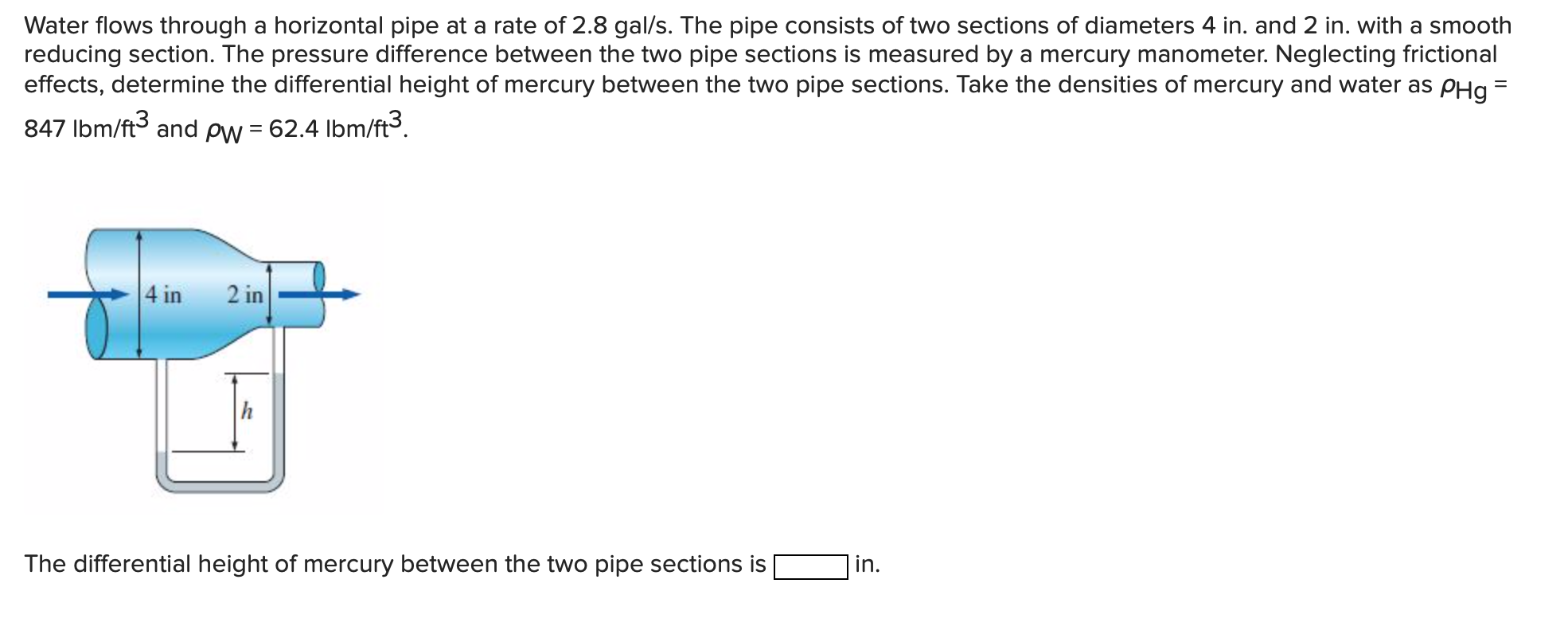 Solved Water flows through a horizontal pipe at a rate of | Chegg.com