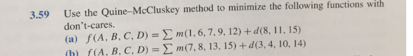 Solved Use the Quine-McCluskey method to minimize the | Chegg.com