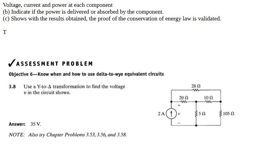 Solved Voltage, current and power at each component (b) | Chegg.com