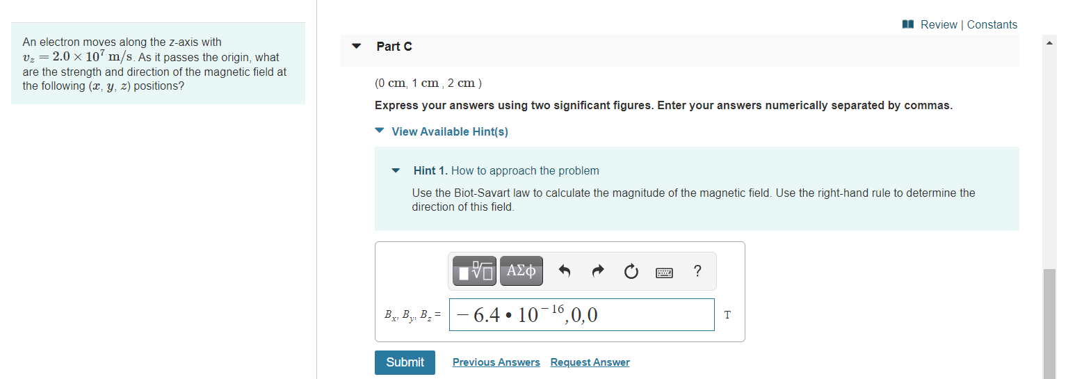Solved Review Constants Part C An electron moves along the | Chegg.com