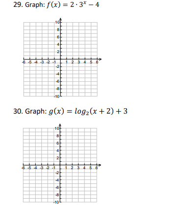 Solved 29. Graph: f(x) = 2.34 - 4 30. Graph: g(x) = log2 (x | Chegg.com