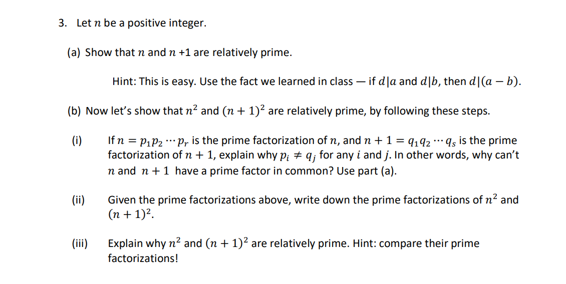 Solved 3. Let n be a positive integer. (a) Show that n and | Chegg.com