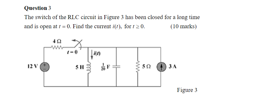 Solved Question 3 The switch of the RLC circuit in Figure 3 | Chegg.com