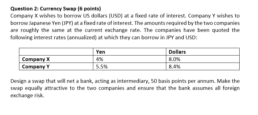 Solved Question 2 Currency Swap 6 Points Company X Wishes Chegg