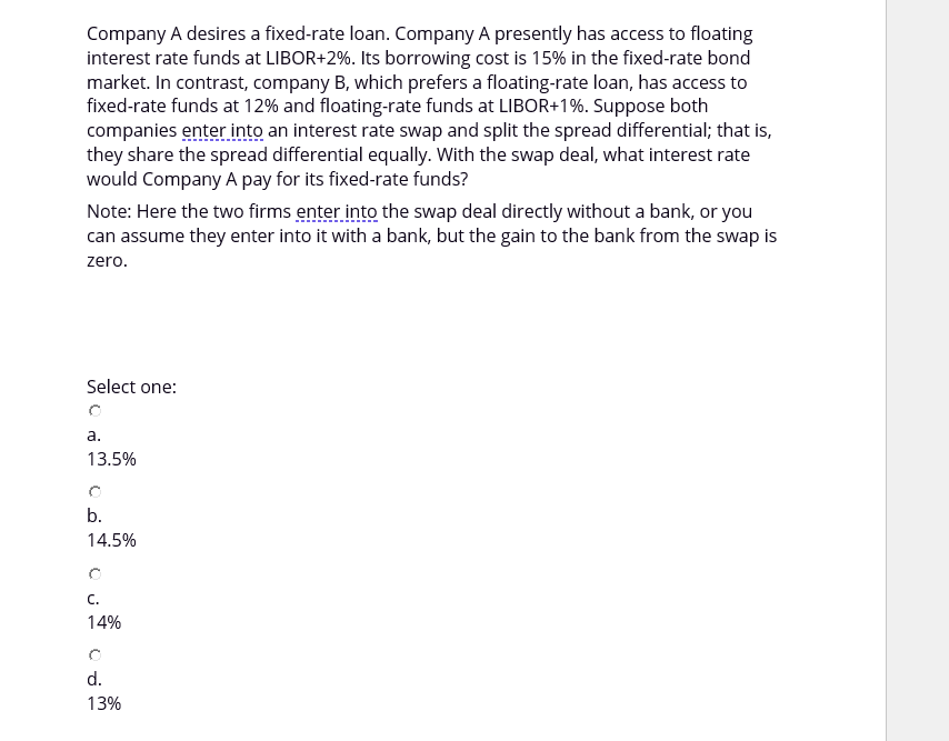 Solved Company A desires a fixed-rate loan. Company A | Chegg.com