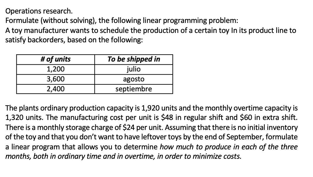 Solved Operations research. Formulate (without solving), the | Chegg.com