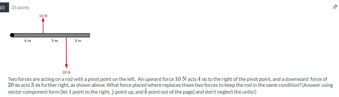 Solved 25 points Two forces are acting on a rod with a pivot | Chegg.com