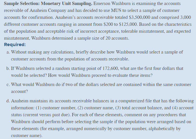 Solved Sample Selection: Monetary Unit Sampling. Emerson | Chegg.com