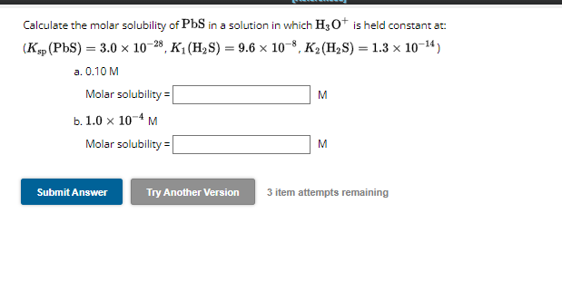 Solved Calculate the molar solubility of PbS ﻿in a solution | Chegg.com