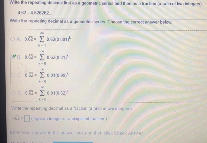Solved Write the repeating decimal first as a geometric | Chegg.com