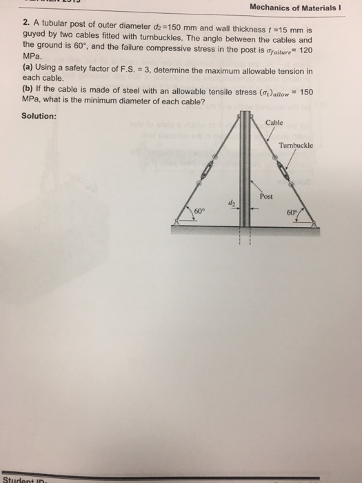 Solved Mechanics of Materials 2. A tubular post of outer | Chegg.com