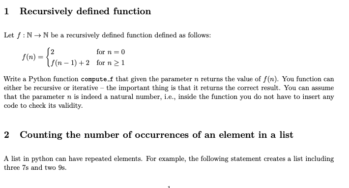 Solved 1 Recursively defined function -{fin- Let f: N N be a | Chegg.com