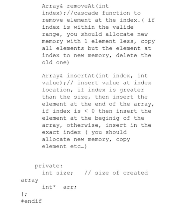 Solved Exercise 1: Implement the Array class that is defined | Chegg.com