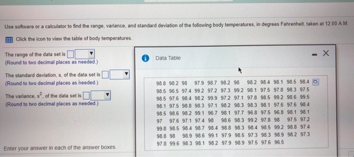 Solved Use software or a calculator to find the range, | Chegg.com