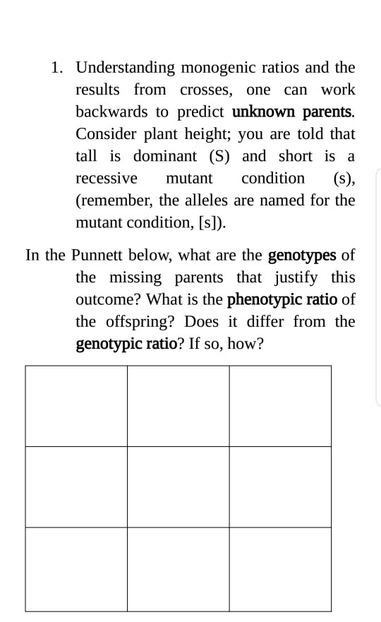 Solved 1. Understanding monogenic ratios and the results | Chegg.com