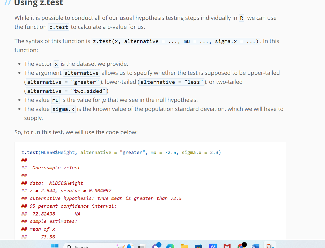 Solved Using z.test While it is possible to conduct all of | Chegg.com