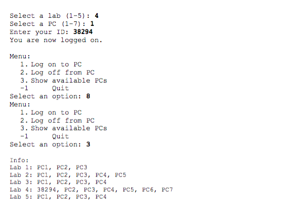 Example Menu: 1. Log on to PC 2. Log off from PC 3. | Chegg.com