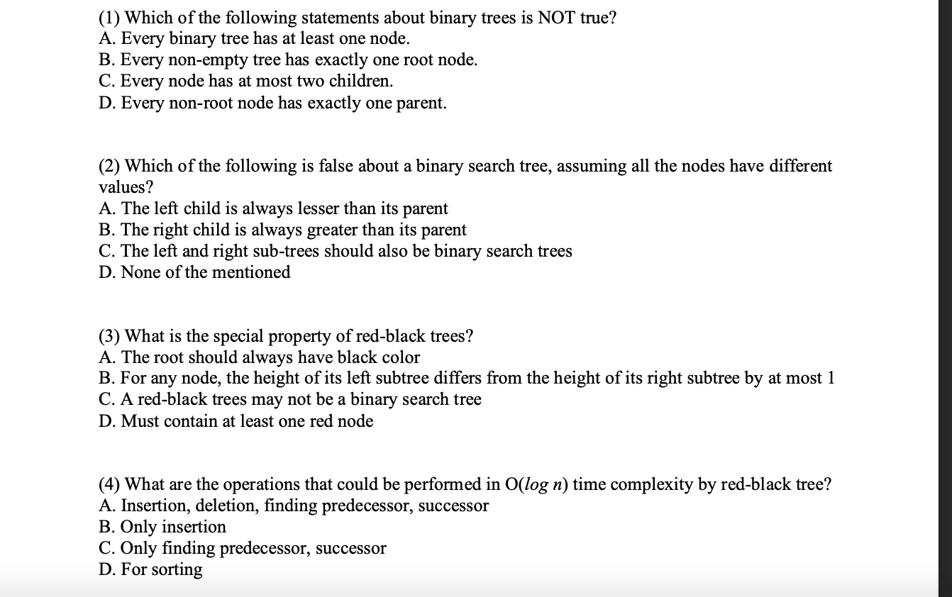 Solved 1 Which Of The Following Statements About Binary Chegg
