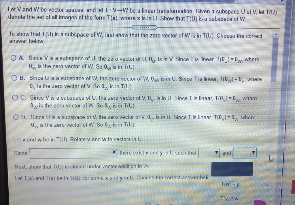 Solved Let V and W be vector spaces, and let T V=W be a | Chegg.com