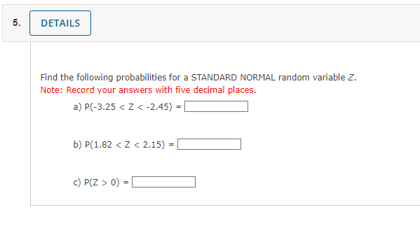 Solved Find the following probabilities for a STANDARD | Chegg.com