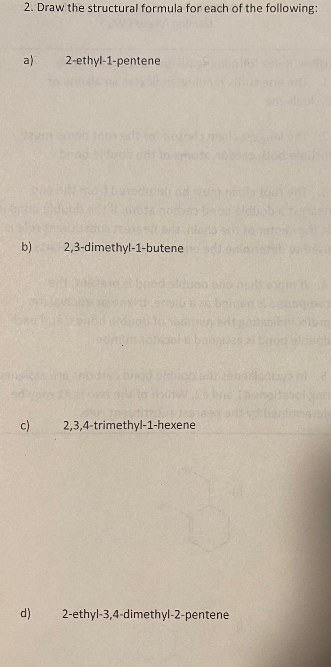 Solved Draw the structural formula for each of the | Chegg.com