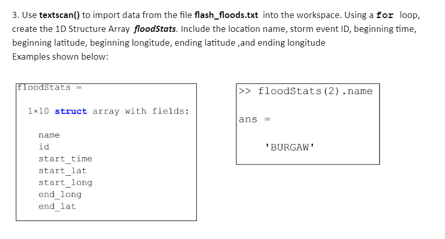 Solved 3. Use textscan() to import data from the file | Chegg.com