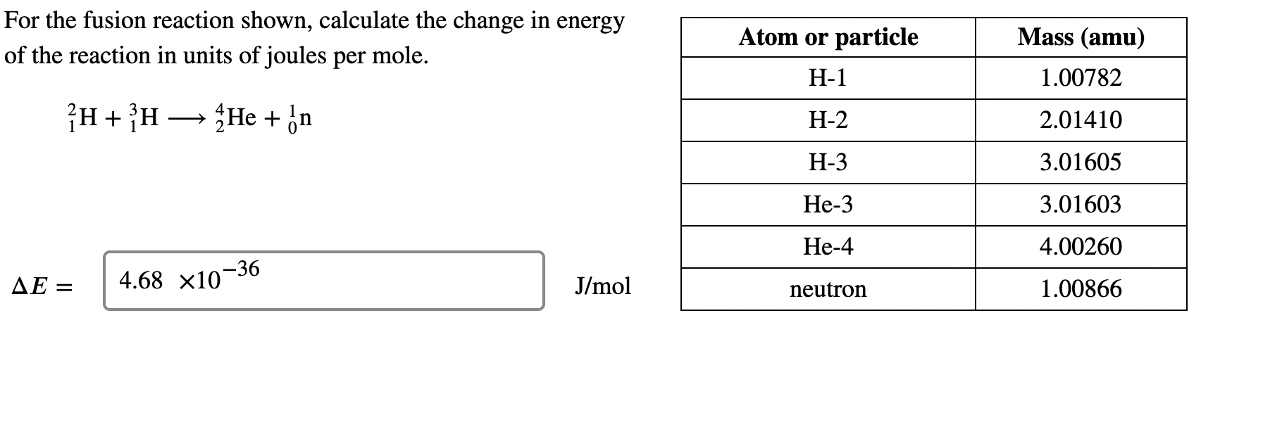 Solved For the fusion reaction shown, calculate the change | Chegg.com