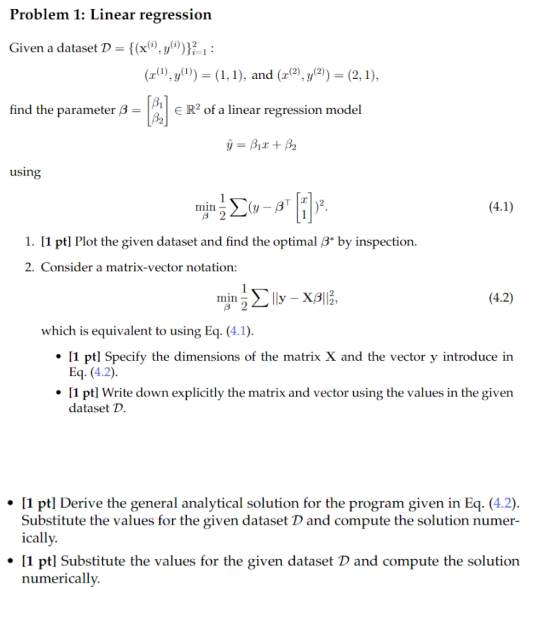 Solved Problem 1: Linear regression Given a dataset | Chegg.com