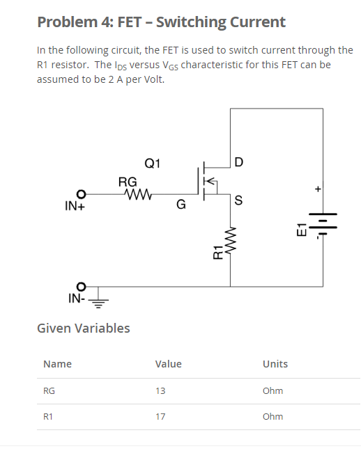 Solved Problem 4: FET - Switching Current In the following | Chegg.com