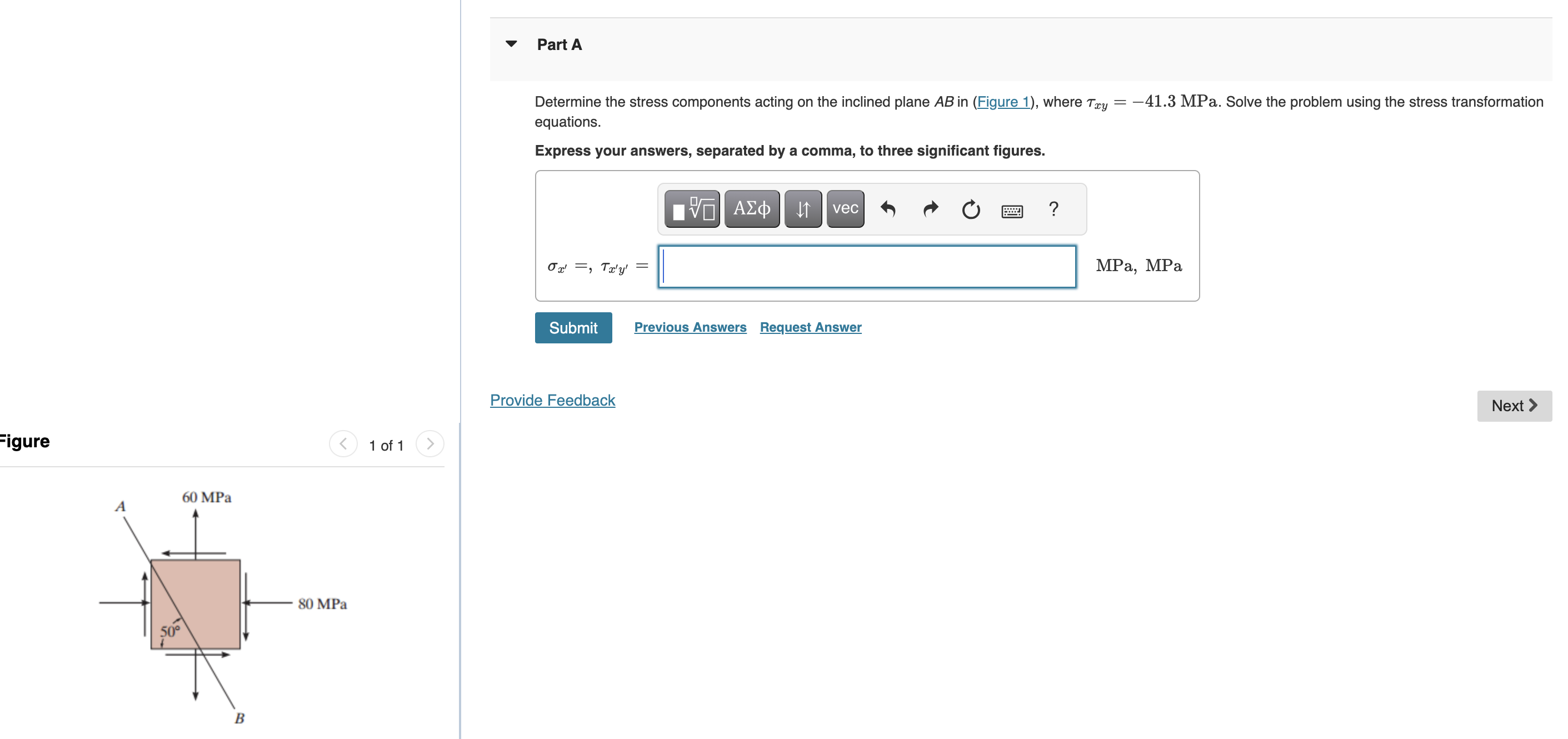 Solved Determine the stress components acting on the | Chegg.com