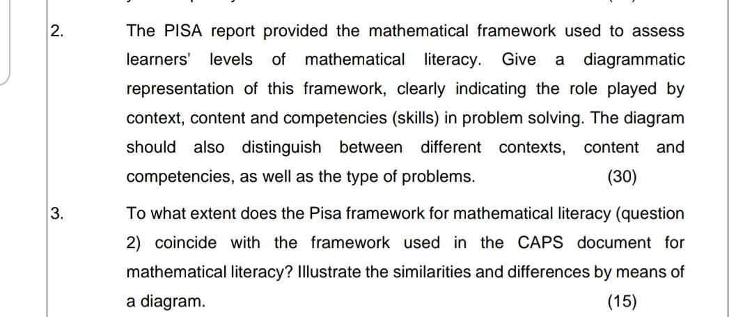 Solved 2. The PISA report provided the mathematical | Chegg.com