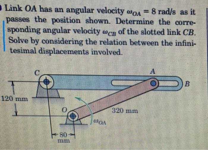 Solved Link OA has an angular velocity WoA = 8 rad/s as it | Chegg.com