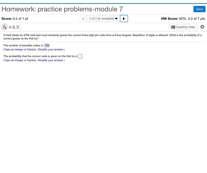 Solved Homework Practice Problems Module 7 Save Score 0 5