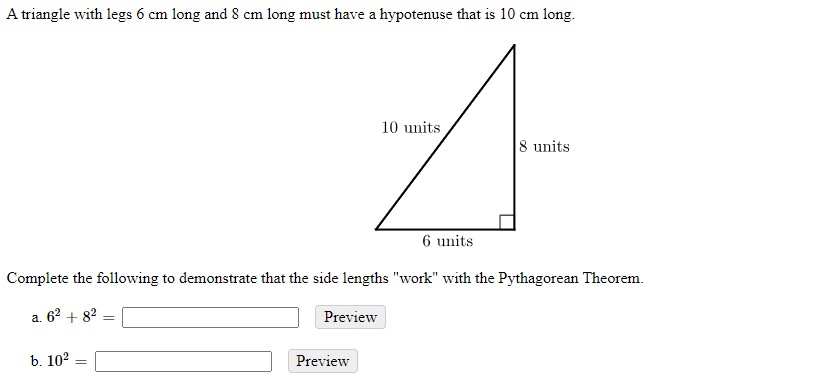 Solved A triangle with legs 6 cm long and 8 cm long must | Chegg.com