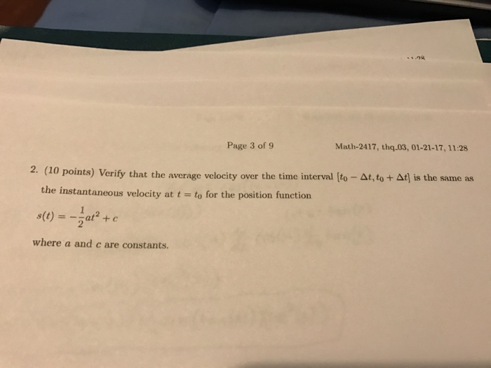 Solved Verify that the average velocity over the time | Chegg.com