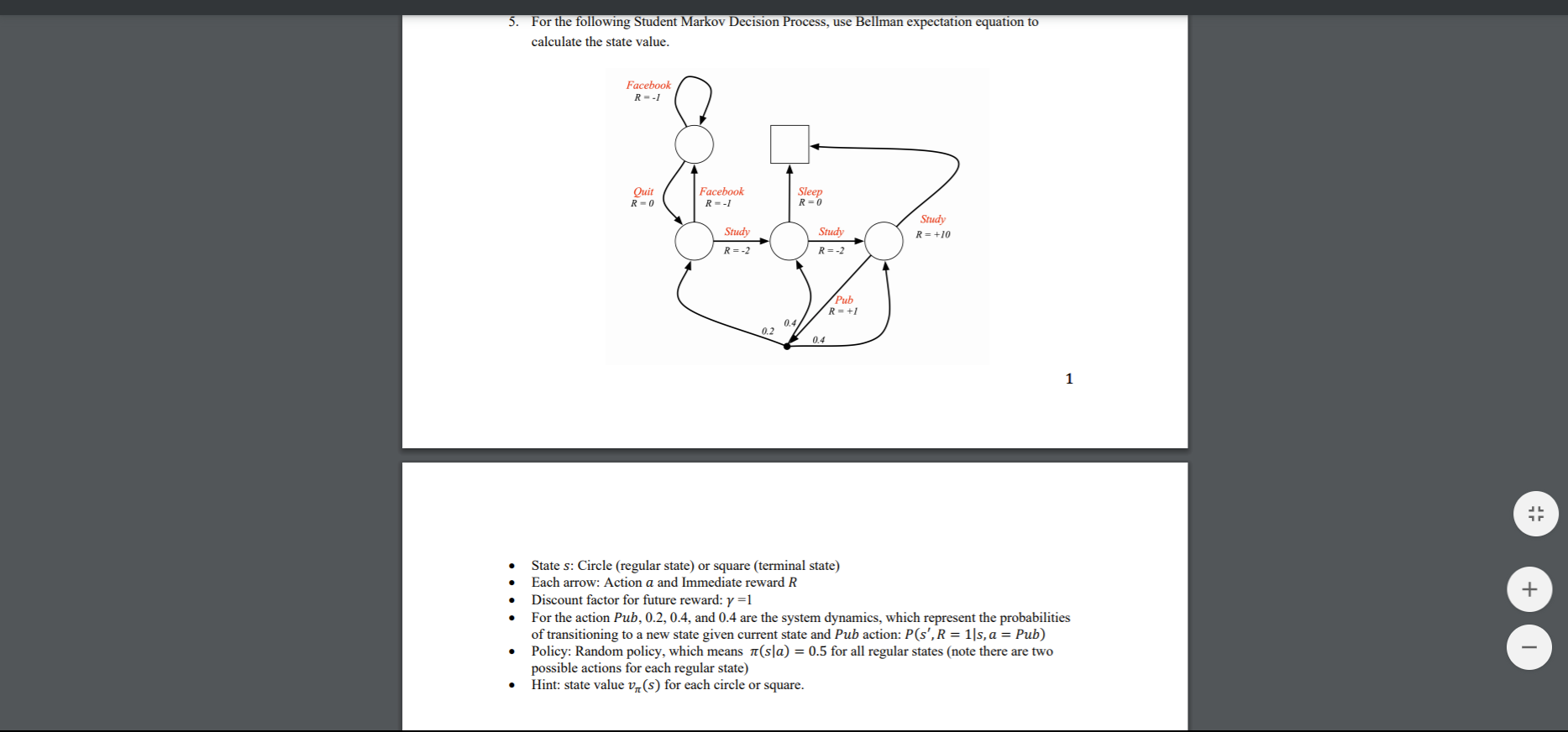 Solved 5. For the following Student Markov Decision Process, | Chegg.com