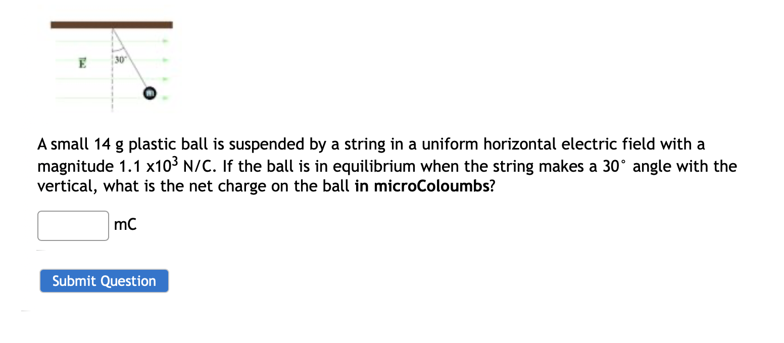 Solved A small 14g ﻿plastic ball is suspended by a string in | Chegg.com