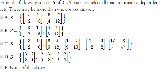 From the following subsets S ﻿of 2×2 ﻿matrices, | Chegg.com