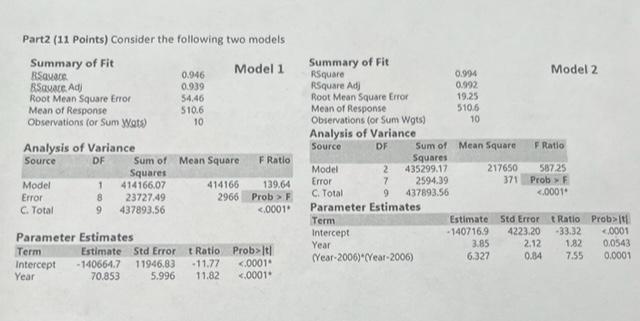 Solved Part2 (11 Points) Consider the following two models1. | Chegg.com